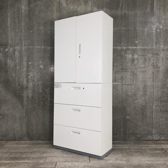 【中古】L6 L6-A105A,L6-A105H-3 プラス/PLUS ハイキャビネット／両開き＋3段ラテラル 440713 - 中古オフィス家具ならオフィスバスターズ