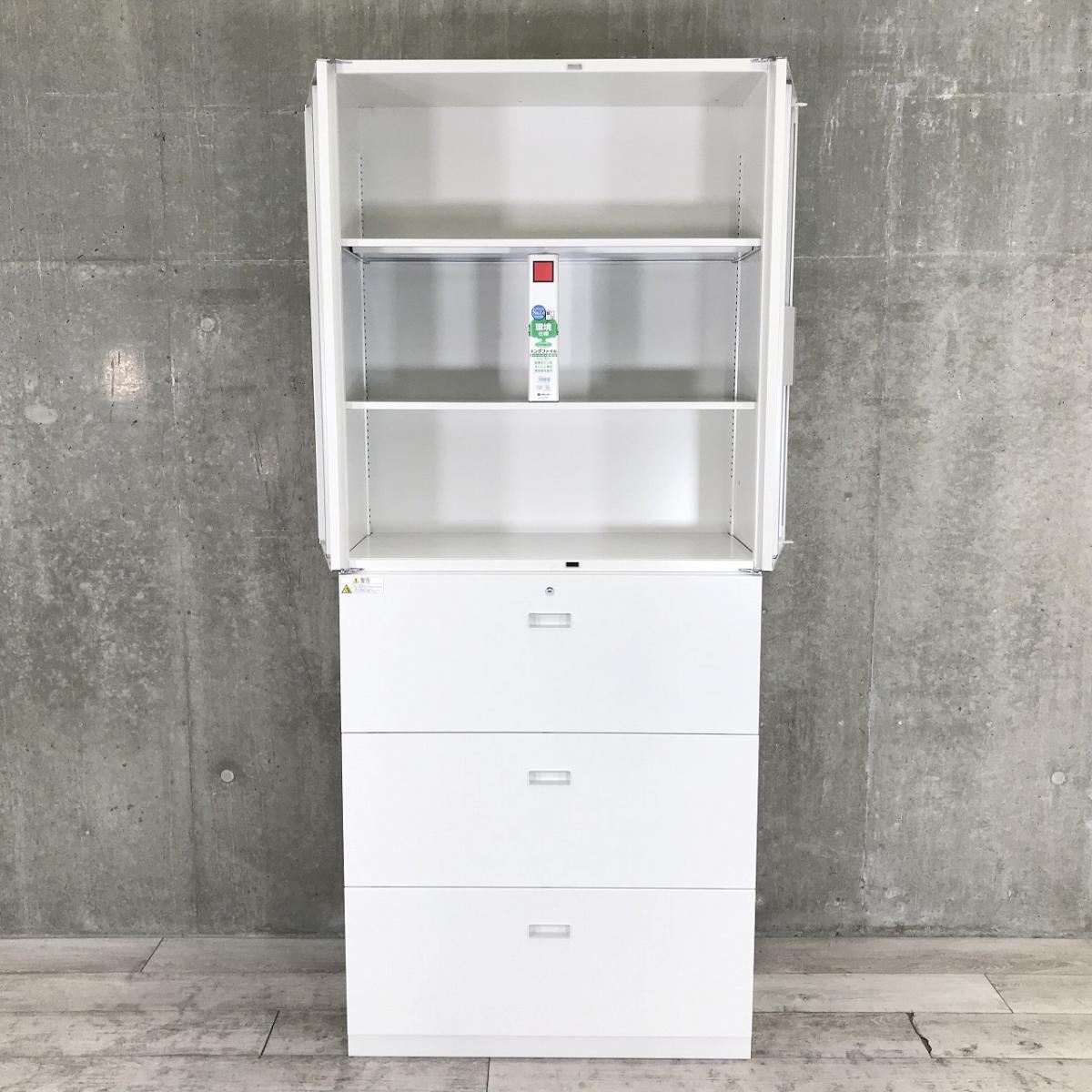 【中古】シンライン HTM-109HSS-W9 HTM-109AAS1-W9 イトーキ/ITOKI ハイキャビネット／両開き＋3段ラテラル 532186 - 中古オフィス家具ならオフィスバスターズ